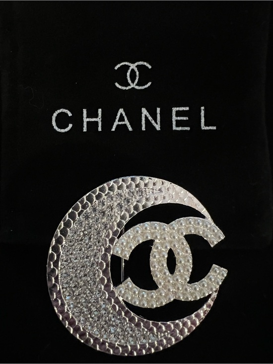 CHANEL | Jewelry | Chanel Silvertone Pearl Cc Crescent Brooch | Poshmark